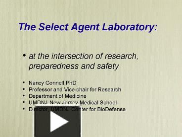 The Select Agent Laboratory: presentation | free to download