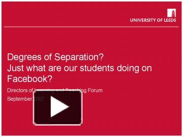 Degrees of Separation Just what are our students doing on Facebook ...