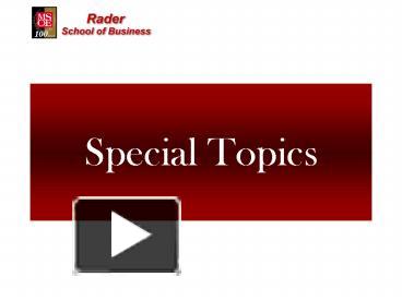 Special Topics presentation | free to view