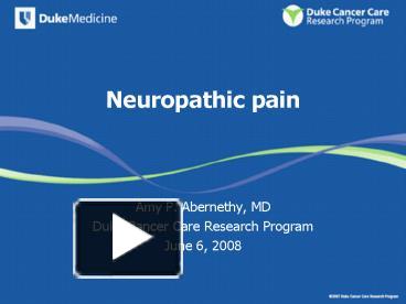 Neuropathic pain presentation | free to view