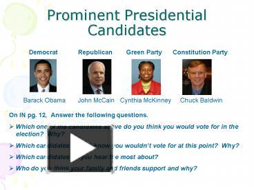 PPT – Prominent Presidential Candidates PowerPoint presentation | free ...