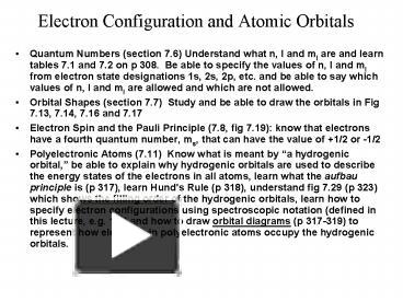 PPT – Electron Configuration and Atomic Orbitals PowerPoint ...