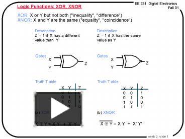 Logic Functions: XOR, XNOR presentation | free to view