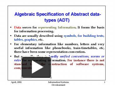 PPT – Algebraic Specification of Abstract datatypes ADT PowerPoint ...