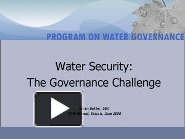 Water Security: presentation | free to view