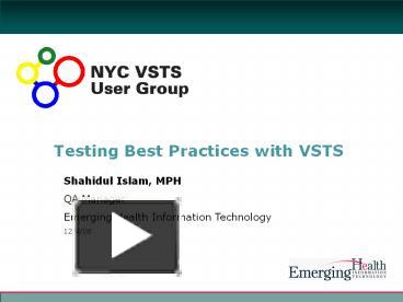 Introduction to Visual Studio Team System presentation | free to view