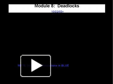 PPT – Module 8: Deadlocks 10/22/03 PowerPoint presentation | free to ...