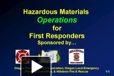 Hazardous Materials Operations for First Responders Sponsored by ...