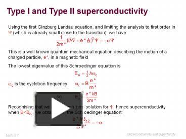Type I and Type II superconductivity presentation | free to view