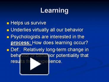PPT – Learning PowerPoint presentation | free to view - id: 11261-MzM4N
