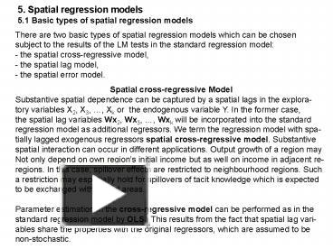 5. Spatial regression models 5.1 Basic types of spatial regression ...