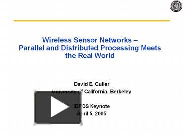 PPT – Wireless Sensor Networks PowerPoint presentation | free to ...