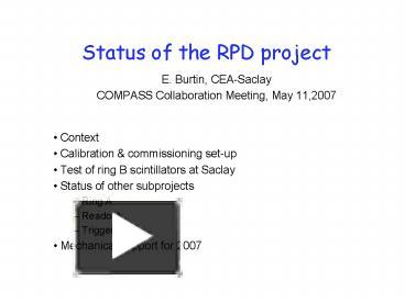 PPT – Status of the RPD project PowerPoint presentation | free to view ...