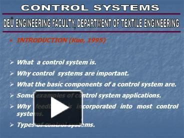 PPT – CONTROL SYSTEMS PowerPoint presentation | free to view - id ...