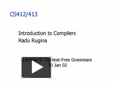 PPT – Lecture 5: ContextFree Grammars 30 Jan 02 PowerPoint presentation ...