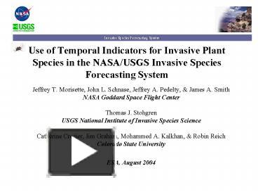 Use of Temporal Indicators for Invasive Plant Species in the NASAUSGS ...