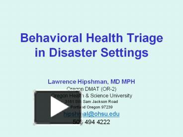 PPT – Behavioral Health Triage in Disaster Settings PowerPoint ...