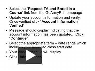 Select the Request TA and Enroll in a Course link from the GoArmyEd ...