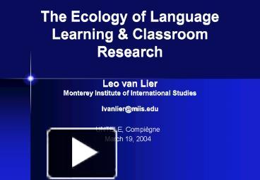 PPT – The Ecology of Language Learning PowerPoint presentation | free ...