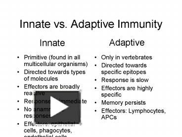 Innate vs. Adaptive Immunity presentation | free to view