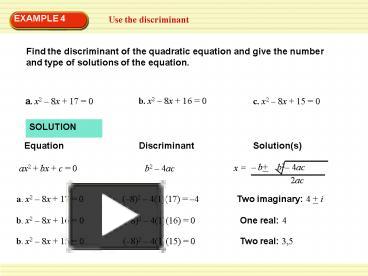 Use the discriminant presentation | free to view