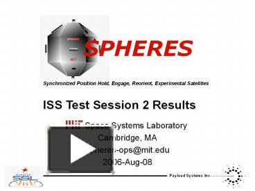 MIT Space Systems Laboratory presentation | free to view