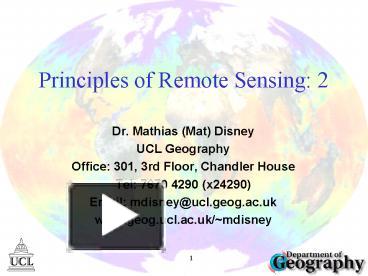 Principles of Remote Sensing: 2 presentation | free to view