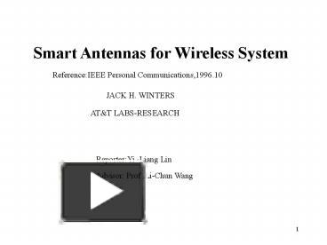 Smart Antennas for Wireless System presentation | free to view