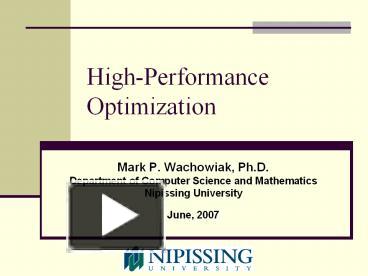 High-Performance Optimization presentation | free to view