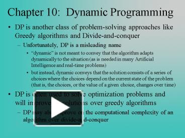 Chapter 10: Dynamic Programming presentation | free to view