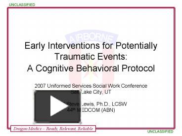 Early Interventions for Potentially Traumatic Events: A Cognitive ...