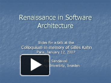 Renaissance in Software Architecture presentation | free to view