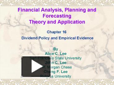Financial Analysis, Planning and Forecasting Theory and Application ...