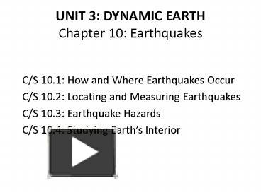 PPT – UNIT 3: DYNAMIC EARTH Chapter 10: Earthquakes PowerPoint ...