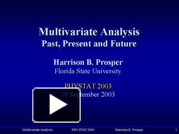 PPT – Multivariate Analysis Past, Present and Future PowerPoint ...