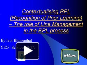 Contextualising RPL Recognition of Prior Learning The role of Line ...