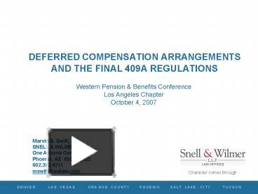 DEFERRED COMPENSATION ARRANGEMENTS AND THE FINAL 409A REGULATIONS ...