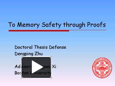 To Memory Safety through Proofs presentation | free to view