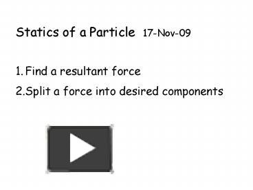 Statics of a Particle 24Oct09 presentation | free to view