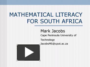 PPT – MATHEMATICAL LITERACY FOR SOUTH AFRICA PowerPoint presentation ...