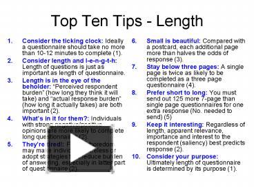 PPT – Top Ten Tips - Length PowerPoint presentation | free to download ...