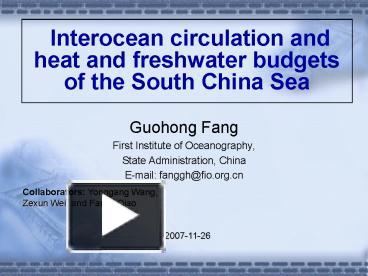 PPT – Interocean circulation and heat and freshwater budgets of the ...