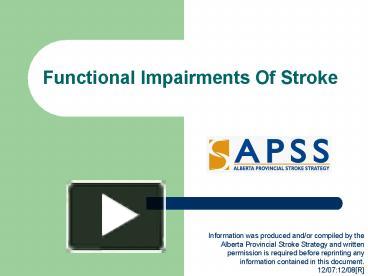 Functional Impairments Of Stroke presentation | free to view