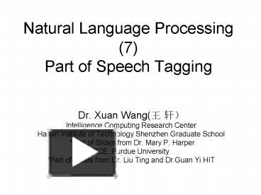PPT – Natural Language Processing 7 Part of Speech Tagging PowerPoint ...