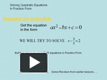 PPT – Solving Quadratic Equations PowerPoint presentation | free to ...