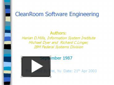 Cleanroom Software Engineering presentation | free to download