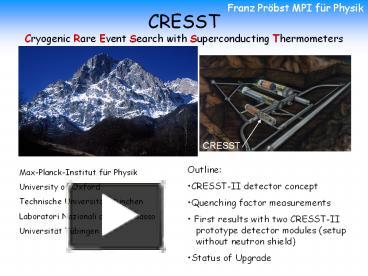 CRESST Cryogenic Rare Event Search with Superconducting Thermometers ...
