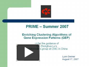 PPT – PRIME PowerPoint presentation | free to view - id: 122274-MjY2N