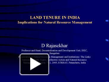 LAND TENURE IN INDIA Implications for Natural Resource Management ...