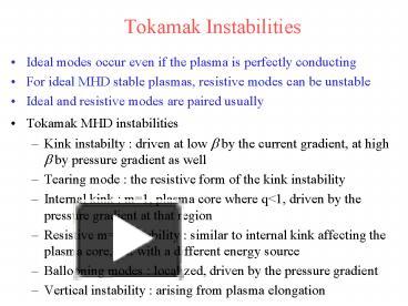 Tokamak Instabilities presentation | free to view